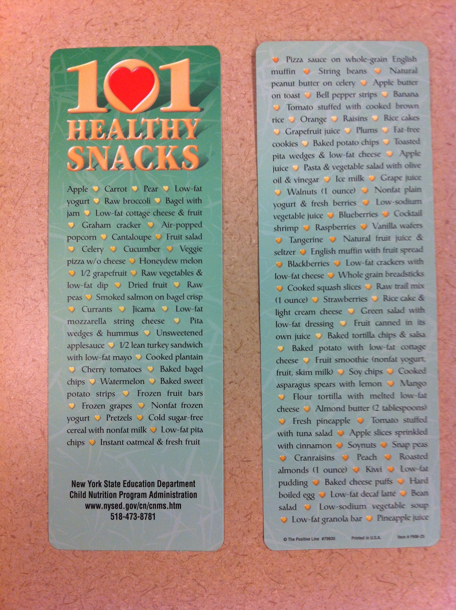 101 Healthy Snacks Bookmark | Child Nutrition | NYSED
