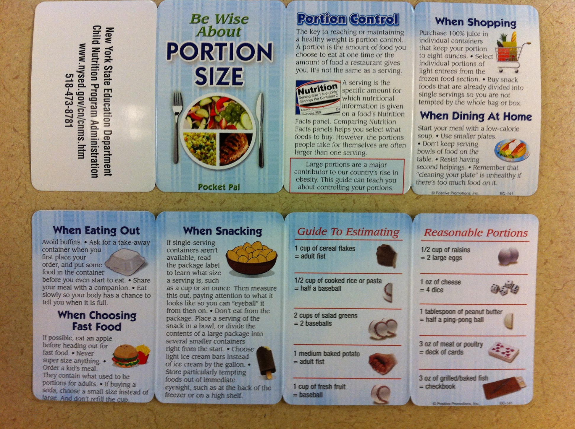 Be Wise About Portion Size Pocket Pal | Child Nutrition | NYSED